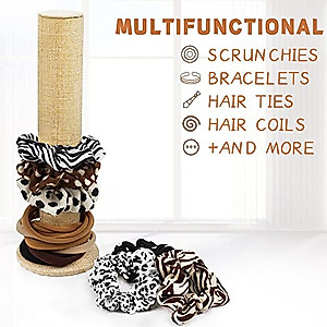 2Pcs Top Open Scrunchie Holder, Velvet Cotton Linen Hair Ties Organizer Jewelry Tower Room Decor for Teen Girls Women Gifts - Hair Accessories Bracelets Display Vertical Stands - 11 Inches