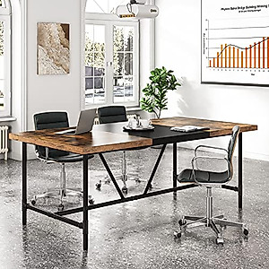 Tribesigns 6FT Conference Table, 70.8" W x 35.4" D Meeting Table Conference Room Tables with Pipe Metal Frame, Rectangular Training Seminar Table Computer Desk with Splice Board for Home Office-Brown