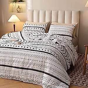Smoofy Aztec White Bedding Sets Queen Size, Folkloric Art Pattern Boho Aztec Comforter Set with Soft Microfiber Fill Bedding, 1 Comforter 2 Pillowcases
