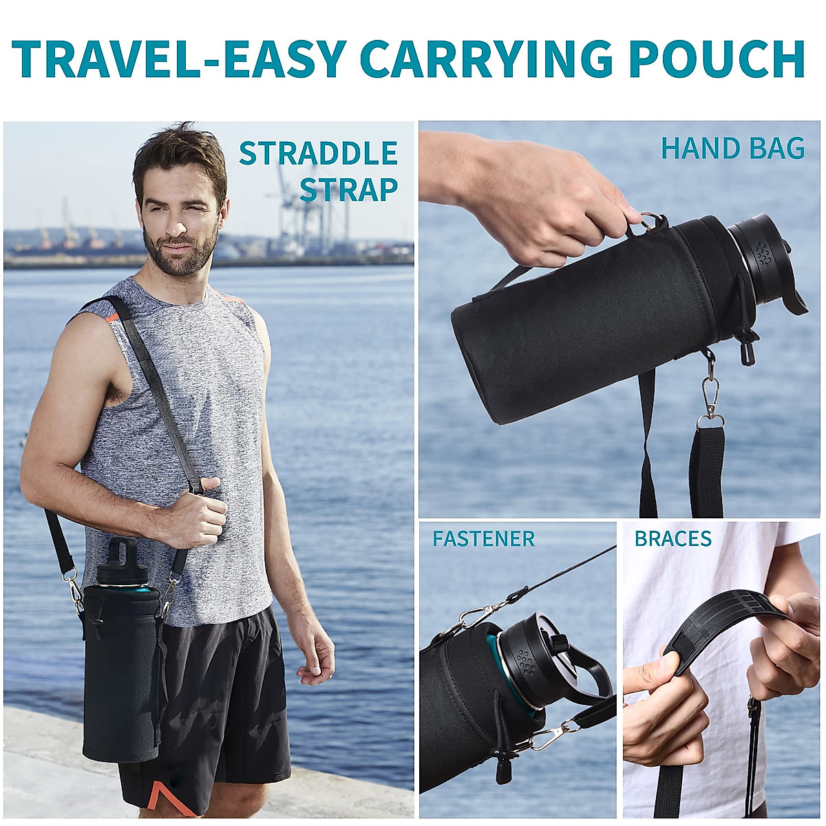 AEXPF 40 oz Insulated Water Bottle, Stainless Steel Vacuum Sports Water Bottle with 3 Lids, Durable Leakproof Metal Thermos, BPA-free Water Flask Jug with Strap for Gym Camping, Indigo Black Gradient