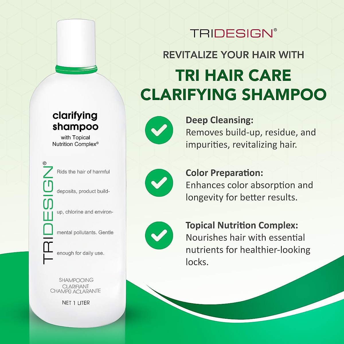 TRI Design Clarifying Shampoo – Designed to Removes Build Up for All Hair Types – Clarifying Shampoo for Curly, Fine, and Color Treated Hair – Purifying for Hard Water and Chlorine – 34 Oz