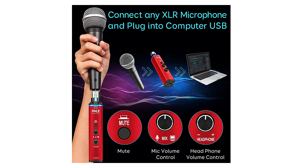 Pyle Microphone XLR to USB Adapter for Digital Recording