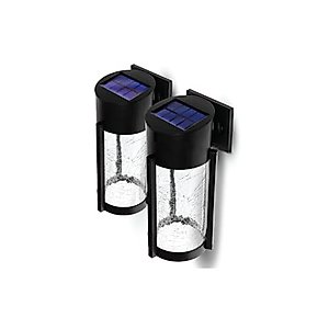 Home Zone Security Decorative Solar Wall Lights - Outdoor Crackle Glass Patio and Fence Wall Lights, 2-Pack Black
