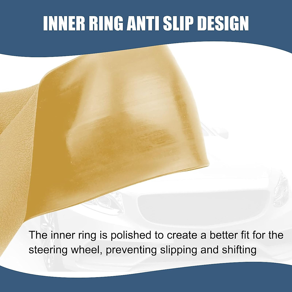 ZBGUN 1 PC Car Steering Wheel Protective Cover, 14.96" All-Season Anti-Slip Silicone Round Steering Wheel Cover, Universal Modified Decorative Accessories, Suitable for Most Car Models (Beige)