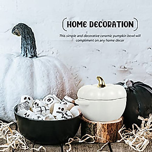 Hemoton Pumpkin Serving Bowl Ceramic Pumpkin Soup Bowl for Halloween, 450ML (15oz) Pumpkin Soup Bowl Dish, Soup Bowl with Lid (White) Ceramic Canister Ceramic Soup Bowl