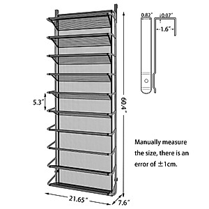 UDD Shoe Rack, 10 Tier Over The Door Shoe Organizer Shoe Shelf with Metal Hooks, Hanging Shoe Storage Rack for Closet (Gray, 10 Tier)