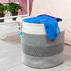 Casaphoria Cotton Rope Storage Basket for Organizing,Round Blanket Basket Living Room,Woven Laundry Basket with Handles for Bathroom Bedroom,Stripe Woven Cotton Laundry Hamper,Gradient Gray