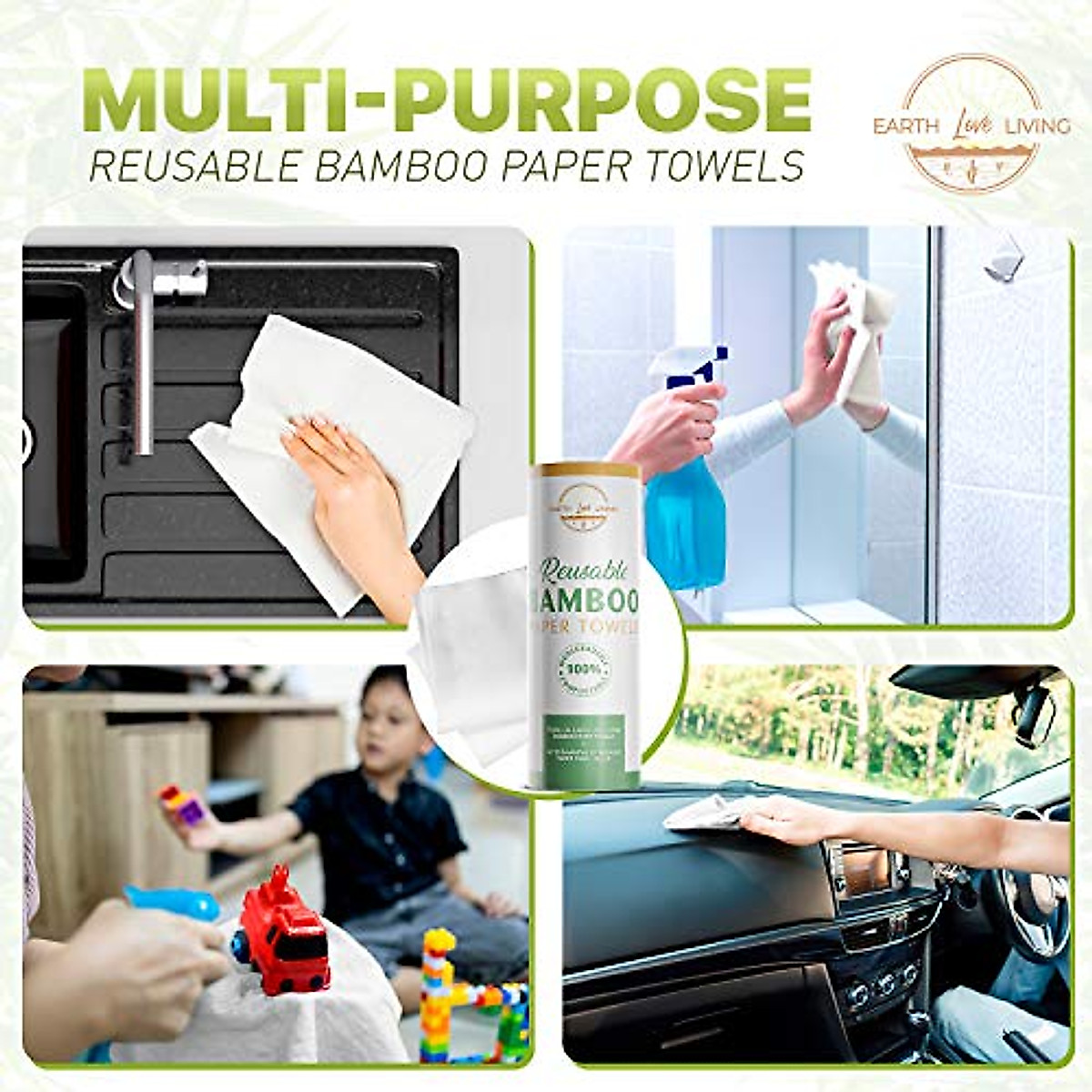 Bamboo Reusable Paper Towels | Heavy Duty 20 Sheets! | Hand Washable & Machine Washable | 100% Biodegradable & Eco-Friendly Towels | One Roll Replaces Up to 6 months of Regular Paper Towels!