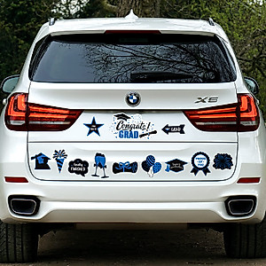 12 Pieces Graduation Magnetic Decals Decorations Congrats Grad Car Magnets Happy Graduation Magnetic Fridge Decoration Proud of You Magnet Decal Trencher Cap Fridge Magnets Graduation Stickers (Blue)