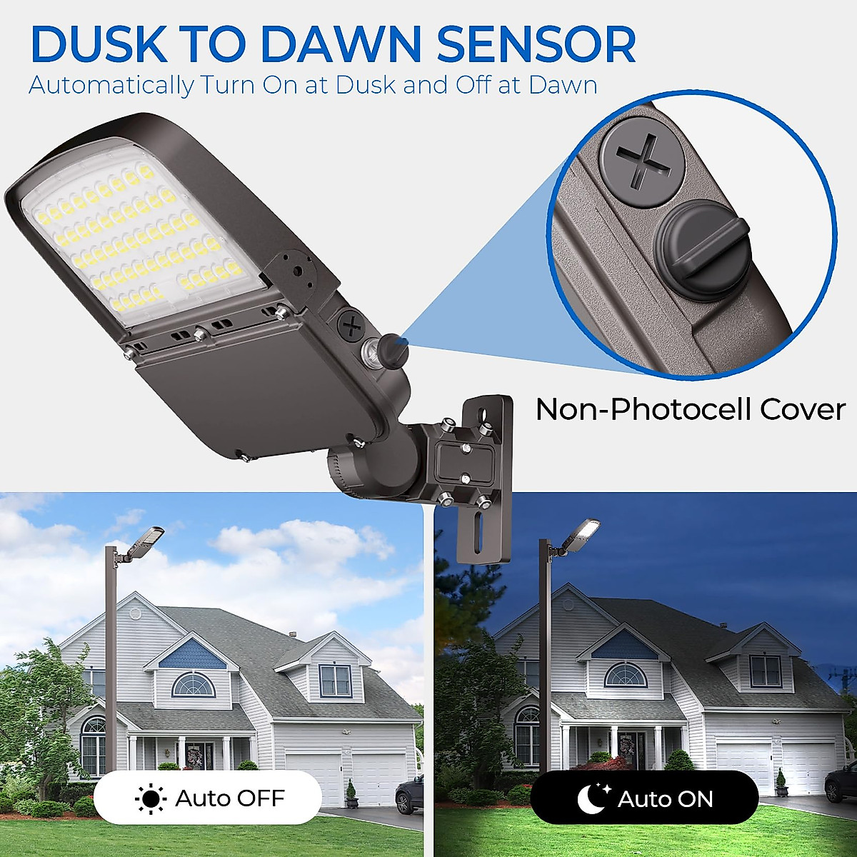 CINOTON 150W/100W/75W LED Parking Lot Light Outdoor 22500LM, 100-277V Dusk to Dawn IP65 Waterproof Commercial Street Light with Arm & Slipfitter Mount for Warehouse, 5000K Daylight ETL Listed 1 Pack
