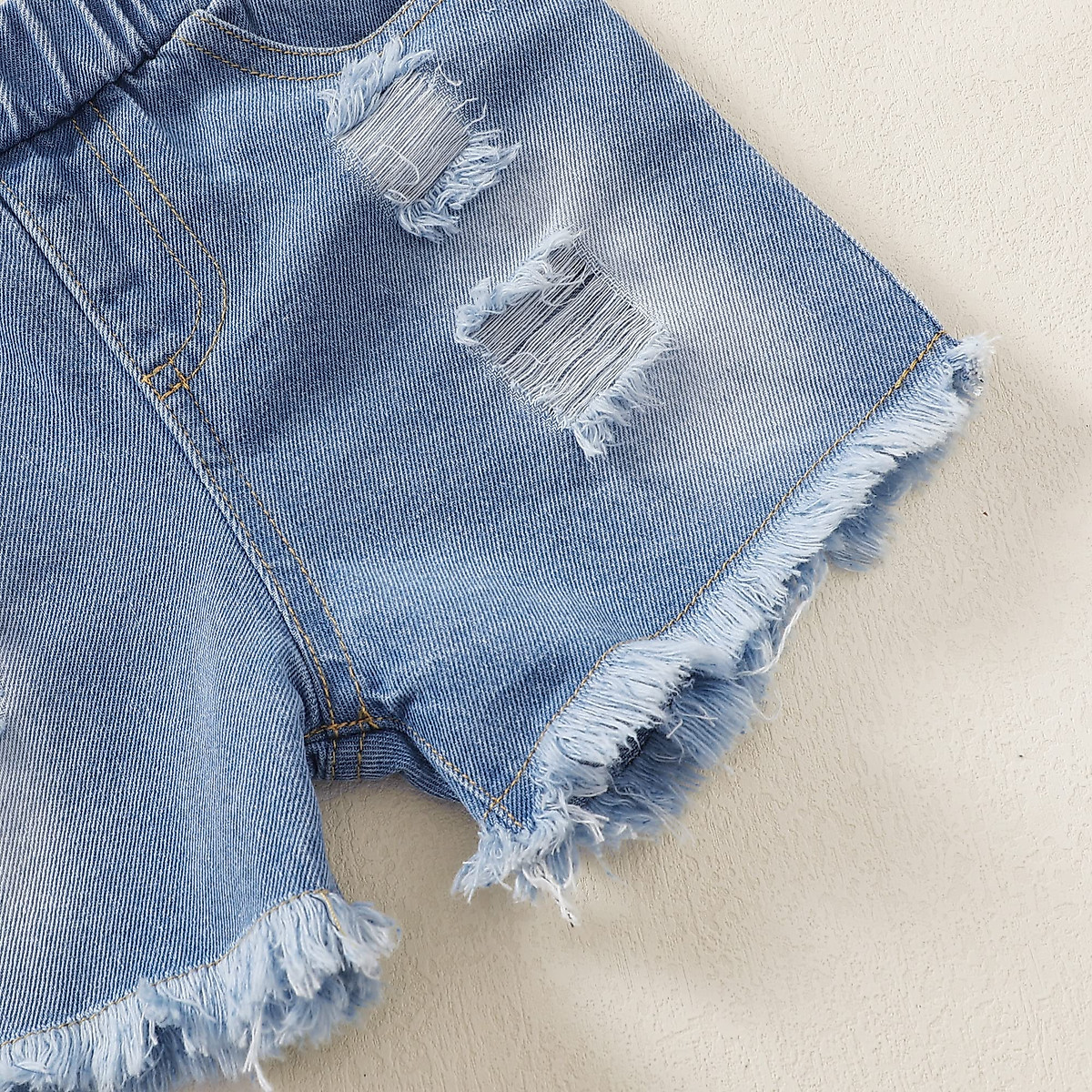 XUANHAO 2T 3T Girl Clothes Toddler Clothes For Girls Summer Outfits Short Sleeve Ruffle Floral Sunflower Top Ripped Denim Short Jeans Toddler Girl Clothes 2T 3T