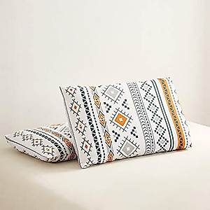 YFISAN Bohemian Duvet Cover Set Queen Size Orange Full Boho Comforter Cover Set Western 3 Pieces Geometric Lightweight Soft Breathable Farmhouse Bedding Duvet Cover Set White (Style 4, Queen，90"x90")