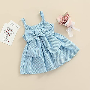 Toddler Baby Girls Sleeveless Dress Front Bowknot Stripe Sling Summer Jumpsuit Princess Casual Romper (Blue, 3-6 Months)