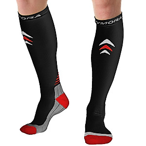 Rymora Compression Socks for Women and Men, Knee High Shin Splint Support Circulation Sock for Sports, Running, Cycling, Work, Pregnancy, Flight Travel - a Pair (Black, Large)
