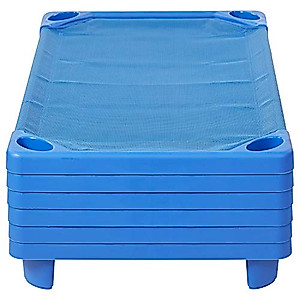 ECR4Kids Streamline Toddler Naptime Cot, Stackable Daycare Sleeping Cot for Kids, 40" L x 23" W, Assembled, Blue (set of 6)