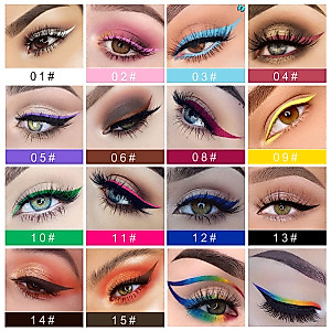 CHARMCODE 14 Colored Eyeliners - Liquid Color Eyeliner Highly Pigmented - White Eyeliner - Liquid Liner Coloful Set - Vivid Matte Eye Makeup