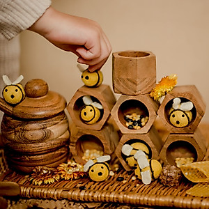 KOOKAROO Wooden Bee Hive Sorting & Stacking Toys for Toddlers -Learning Montessori Toys for 3 Year Old - Fine Motor Skill Tactile Toys - Sensory Bin Toys