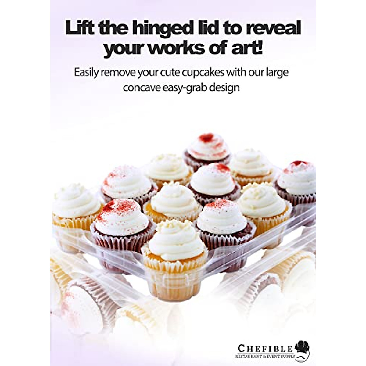 Chefible Premium Plastic Disposable 12 Cupcake Carrier Container Box, High Dome, Extra Sturdy For Easy Transport! 4 Pack