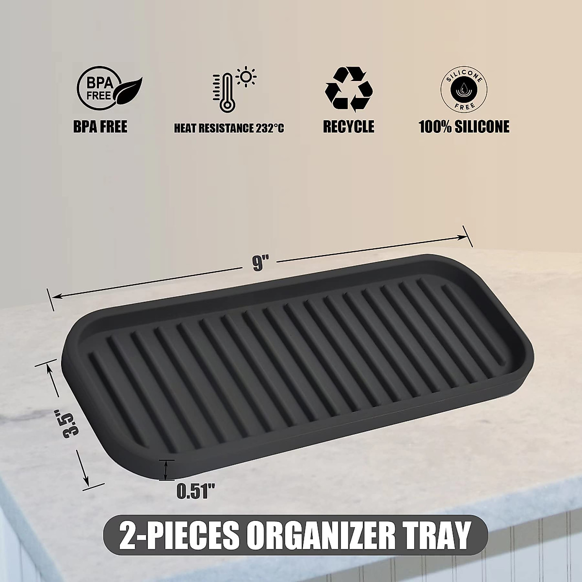 Silicone Sponge Holder Kitchen Sink Organizer Tray Dish Caddy Soap Dispenser, Scrubber Spoon Holder, Dishwashing Accessories (Black, 2 Pack)