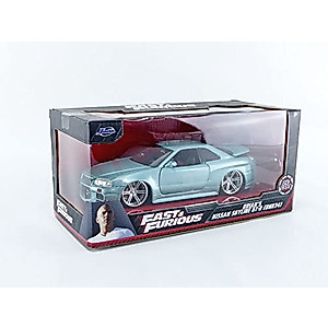 Jada Toys Fast & Furious 1:24 Brian's 2002 Nissan Skyline GT-R R34 Blue Green Die-cast Car, Toys for Kids and Adults