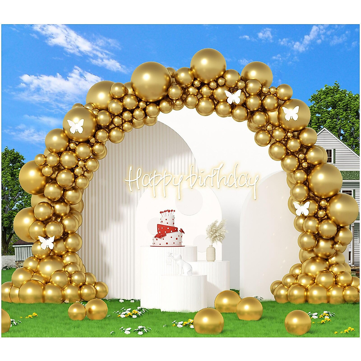 412pcs Metallic Gold Balloon Garland Arch Kit 18 12 10 5 Inch Different Sizes Latex Chrome Balloons for Baby Shower Birthday Graduation Wedding Anniversary Celebration Party Decoration