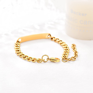 U7 Engraved ID Bracelet Adjustable 7" to 9" Gold Plated Cuban Chain Custom Coordination Quote Message Bar Bracelets for Men Women