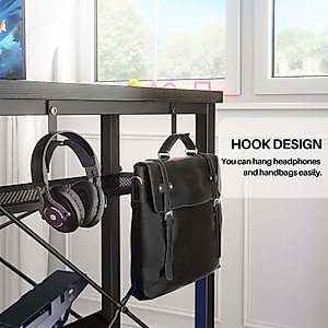 iSunirm 48 Inch Computer Desk, Large Office Desk with 4 Storage Shelves, 48'' Study Writing Table with CPU Stand, Sturdy PC Desk for Home Office, Bedroom, Gaming Room, Grey and Black