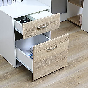 HOMCOM 54 Inches Computer Desk with Storage Shelves, Drawers and Pinter Shelf, Writing Table for Home Office and Study, Oak