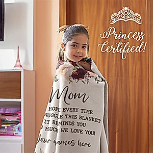 Personalized Mom Throw Blanket from Son or Daughter, Elegant Floral Pattern with Custom Name, Soft and Plush, Mother’s Day, Anniversary, Holiday, Christmas, or Birthday Gift, (Fleece 50x60)
