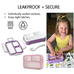 kinsho Kids Snack Container - Mini Bento Lunch-Box, Small Leakproof Container Boxes for Toddlers Girls Snacks Lunches, 3 Compartment - School Daycare Portion Containers, Pink Purple Glitter Set of 2