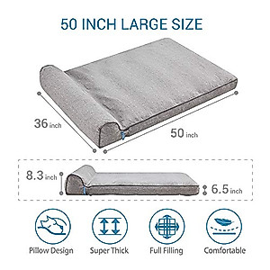 BDEUS 50 x 36 x 6.5In Orthopedic Dog Beds for Large Dogs Clearance Super Thick & Comfortable Pet Bed with Pillow, Washable Cover and Anti-Slip Bottom