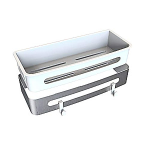 Mihom Shower Caddy Basket Rectangle Shelf With Hooks for Hanging Sponge, With two install ways for customers option of No Drilling holes Wall Mounted Bathroom Shelves, SUS304 Stainless Steel