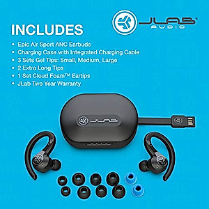JLab Epic Air Sport ANC True Wireless Bluetooth 5 Earbuds | Headphones for Working Out | IP66 Sweatproof | 15-Hour Battery Life, 55-Hour Charging Case | Music Controls | 3 EQ Sound Settings