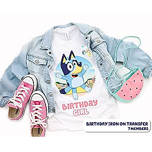 Birthday Iron on Transfer for Family Members Shirts - Blue Dog Print Matching Tees Shirt Silhouette Heat Decal Vinyl Patches Applique for Birthday Party Clothing Decoration Supplies Boy Girl