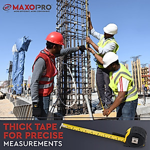 MaxoPro Retractable Tape Measure 25 ft with Precision (1/32"/1mm) – Heavy Duty, Sturdy & Easy to Read Measuring Tape with Thick Rubber Jacket Grip & 25mm Width Smooth Sliding Tape Blade