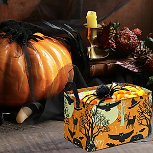 KUNRO Owl Pattern Halloween Storage Gift Basket Canvas Storage Bins with Handles Rectangle Storage Cubes Organizer for Bedroom Living Room