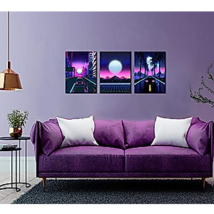 Purple Wall Decor Cool Posters Boy Teen Room Decor Bedroom Decor for Men Wall Art for Living Room Office Decor for Men Canvas Wall Art Retro Vintage Psychedelic 80s Room Decor Car City Wall Art for