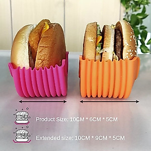YFEIQI Contact-Free Burger Holder Clip, Retractable-Reusable-Washable Food Grade Silicone Hamburger/Sandwich Clip, Burger Holder Box