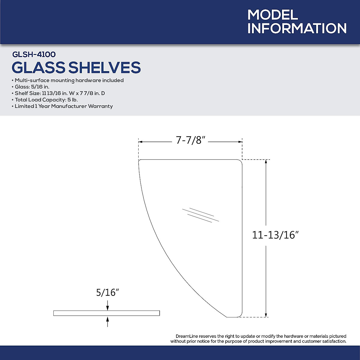 DreamLine 12 in. x 8 in. Corner Glass Shelf in Chrome