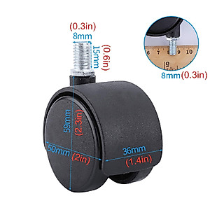 Wheel Plate Casters 50mm Swivel Caster Wheels 2 Inch 360 Degree Rotate Furniture Caster Wheel Replacement Caster,Desk Castors,Double Wheel,Chair Accessories,with Threaded Stem,4Pcs