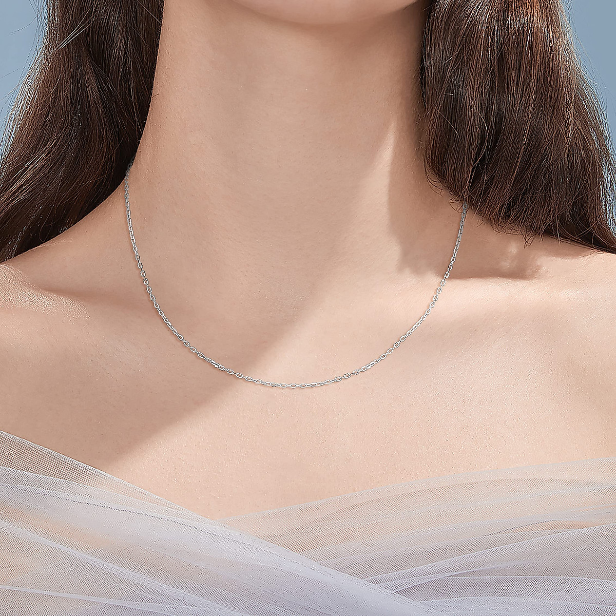 Gacimy Sterling Silver Chain Necklace for Women, 1mm Thin 925 Sterling Silver Cable Chain for Women, 18" Length with 2" Extension Chains