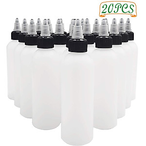 Muiyaneq 20 Pack 4oz/120ml Plastic Boston Squeeze Bottles,Empty Dispensing Bottles with Twist Top Cap,White Boston Round LDPE Bottles for Liquids, Inks, Oils,Crafts,Kitchen,Household
