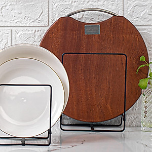 Klyuqoz Plate Organizer for Cabinet, 2Pack Metal Plate Holders,Plate Racks for Kitchen Cabinets, For Pantry, Shelves, Frying Pans, Lids, Cutting Boards, Vertical Or Horizontal Placement (Black)