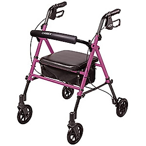 Carex Step 'N Rest Aluminum Rolling Walker For Seniors, Pink - Rollator Walker With Seat - With Back Support, 6 Inch Wheels, 250lbs Support, Lightweight