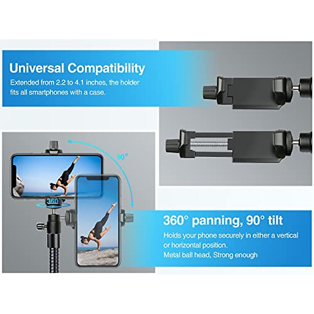 Elitehood 81" Tall Tripod for iPhone, Flexible Phone Tripod with 17in Adjustable Gooseneck, Cell Phone Tripod Stand with Remote Compatible with iPhone 13 Pro Max / 13 Pro / 12 Pro Max, Android Phone