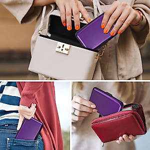Coco Rossi Mini Credit Card Holder for Women,RFID Blocking Slim Hard Card Case ID Case Travel Wallet, Dark Purple.