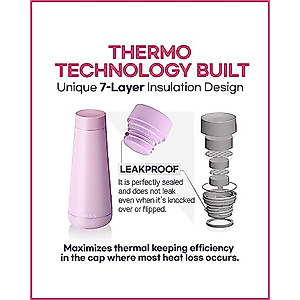 PILEUS INSULATED THERMOS WATER BOTTLE 12oz-14H Hot & 58H Cold, 7Layer Insulated Cap, Double Wall Insulation Vacuum Structure, Medical Grade StainlessSteel304(18/8) BPA-Free Tritan, Food Grade Silicone