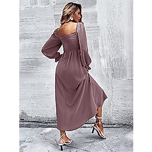 Floerns Women's Boho Floral Print Square Neck Flounce Sleeve A Line Long Dress Mauve Purple S