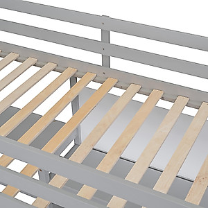 GINGVAT Twin Size Loft Bed with Desk and Shelves,Wooden Loft Bed Frame with Writing Board,for Kids Teens Boys Girls,No Spring Box Needed,Gray