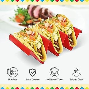 NDGDV Taco Holder Stand Set of 4, Premium Taco Rack Tray Holds Up to 3 or 2 Tacos Each, PP Health Material, Colorful Taco Holder Plate, Dishwasher & Microwave Safe
